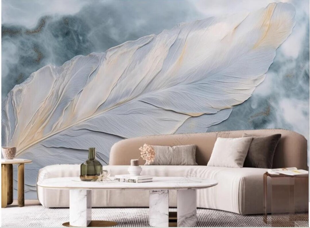 Feathers Marble Wallpaper Mural: Modern Wall Decor - Etsy