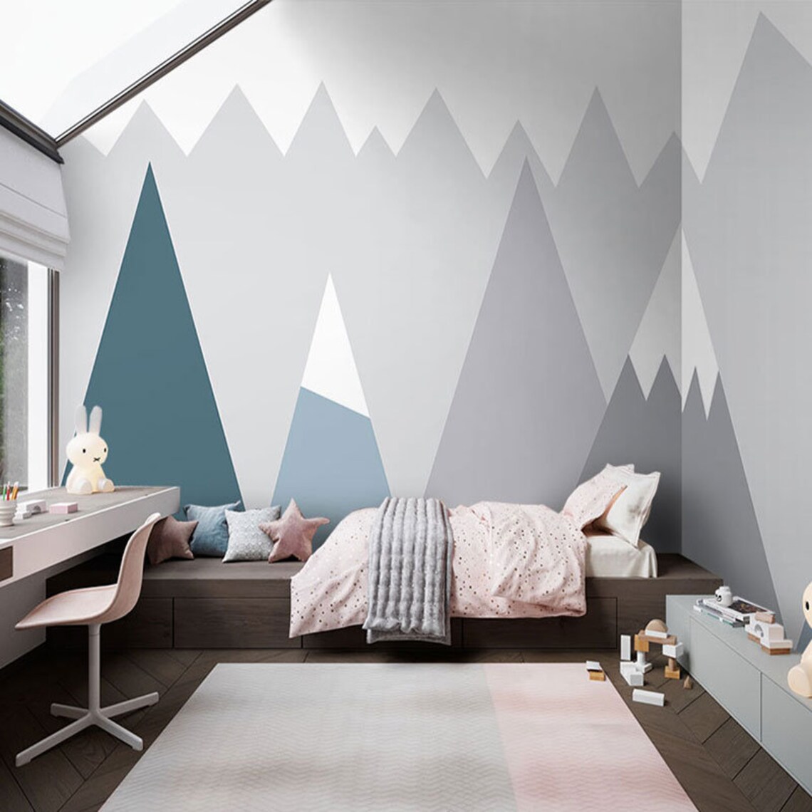 Grey Geometric Mountains Geometric Wallpaper Wall Mural | Etsy