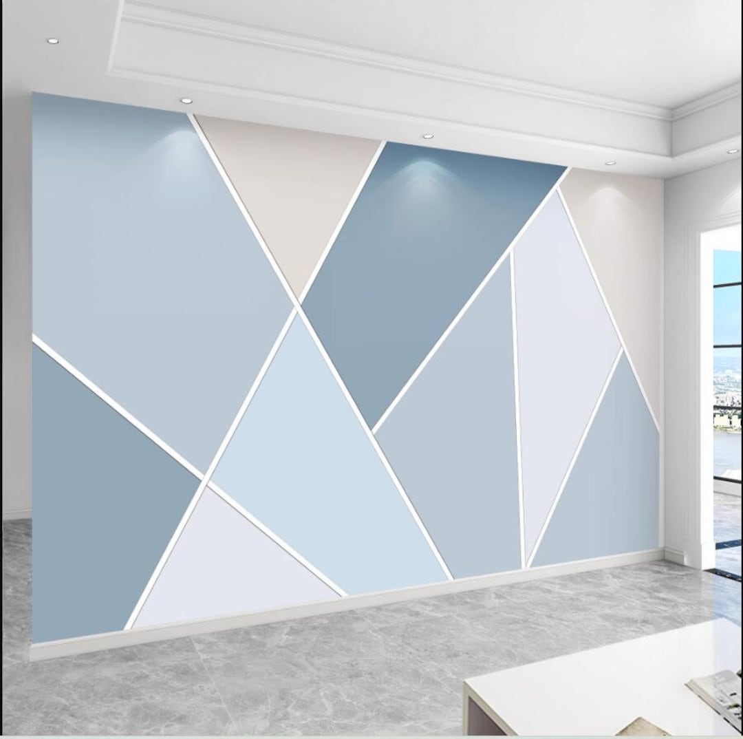 Blue Geometric Wallpaper Mural: Irregular Design - Etsy