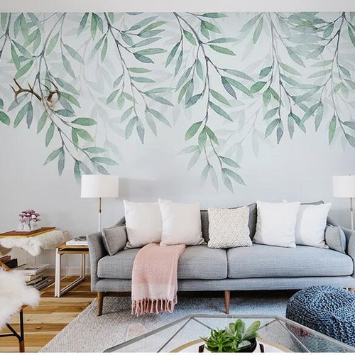 Hanging Spring Green Leaves Wallpaper Wall Mural Fresh Vine - Etsy
