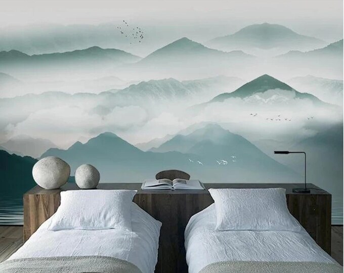 Sun and Mountain Landscape Wallpaper, Mountain and Flying Birds Wall ...