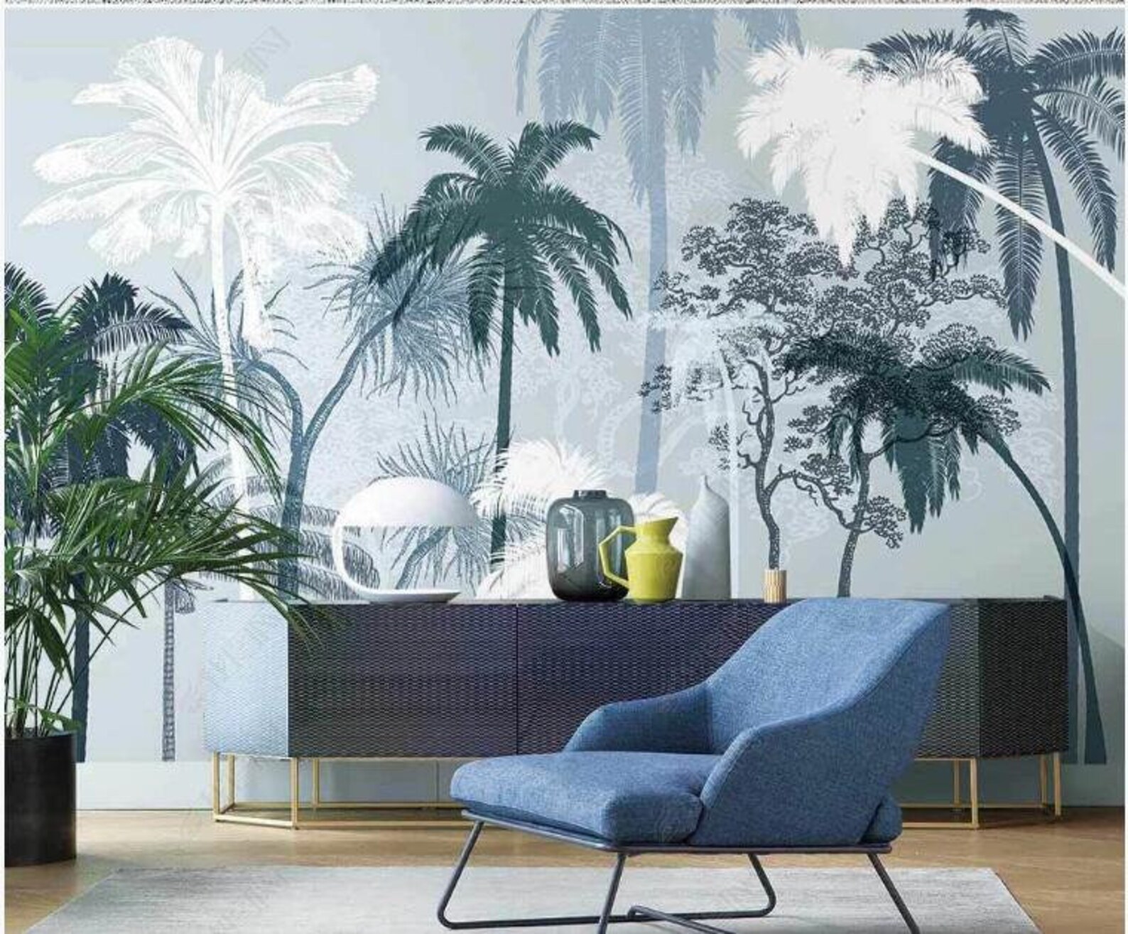 Tropical Plant Bush Coconut Tree Wallpaper Wall Mural Trees | Etsy