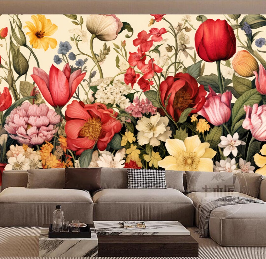 Floral Bouquet Wallpaper: Flowers Painting Wall Mural - Etsy