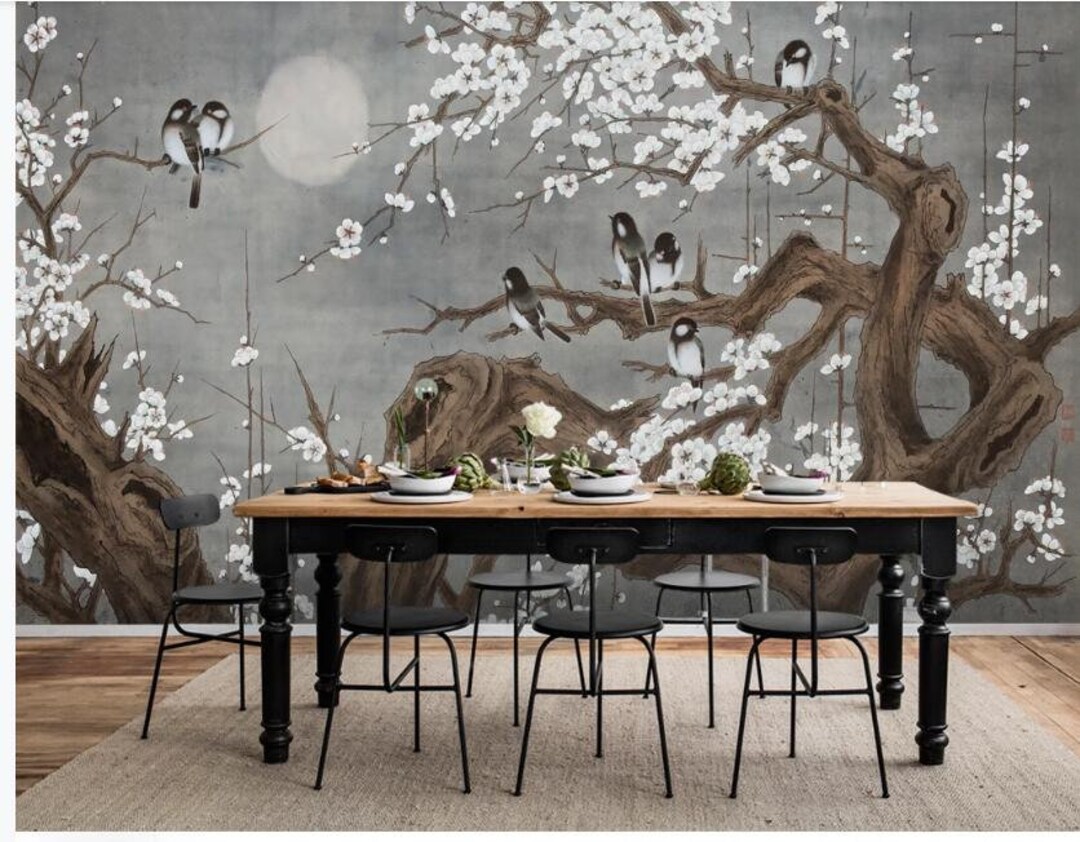 Chinoiserie Old Cherry Blossoms Flowers Tree Wallpaper Wall - Etsy