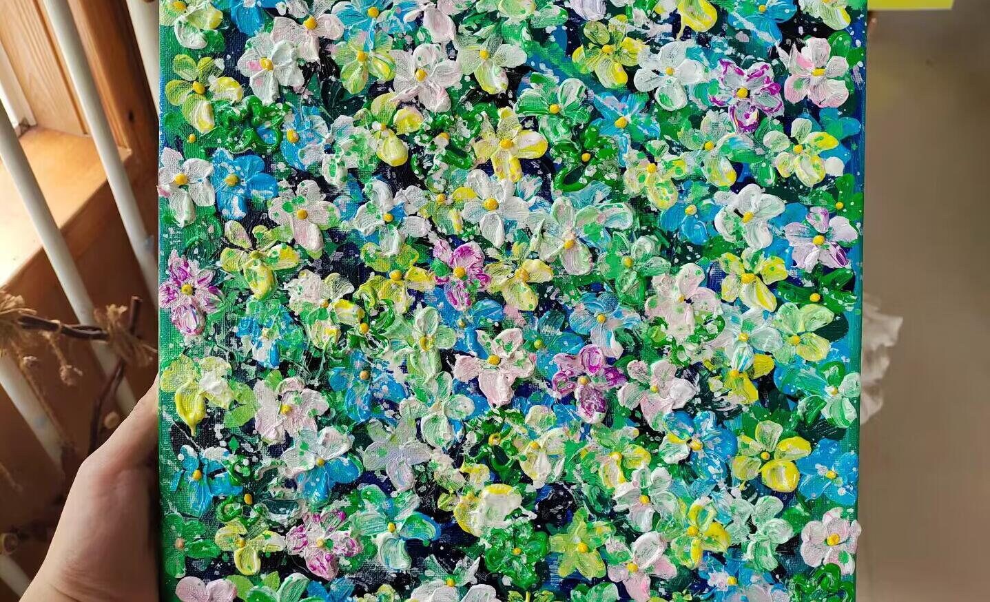 Garden Dream 100% Handmade Green Flowers Painting Flowers - Etsy