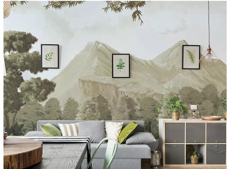 Oil Painting Forest Scenic Wallpaper Wall Mural Forest Trees - Etsy