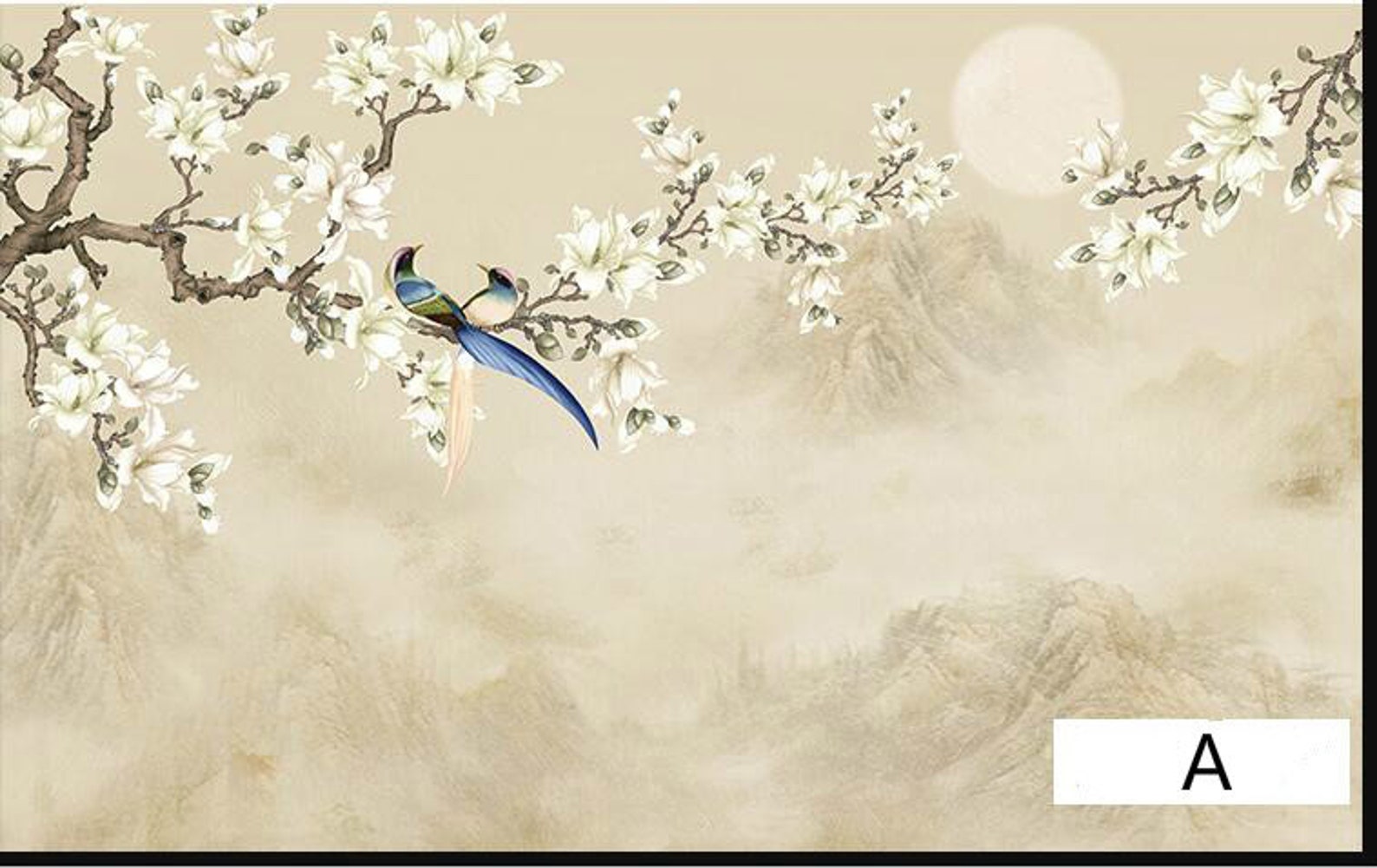 Fine Brushwork Magnolia Blossom Flowers Birds Chinoiserie | Etsy UK