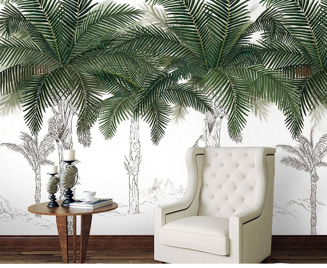Hand Painted Palm Trees Wallpaper Wall Mural Brush Painted | Etsy