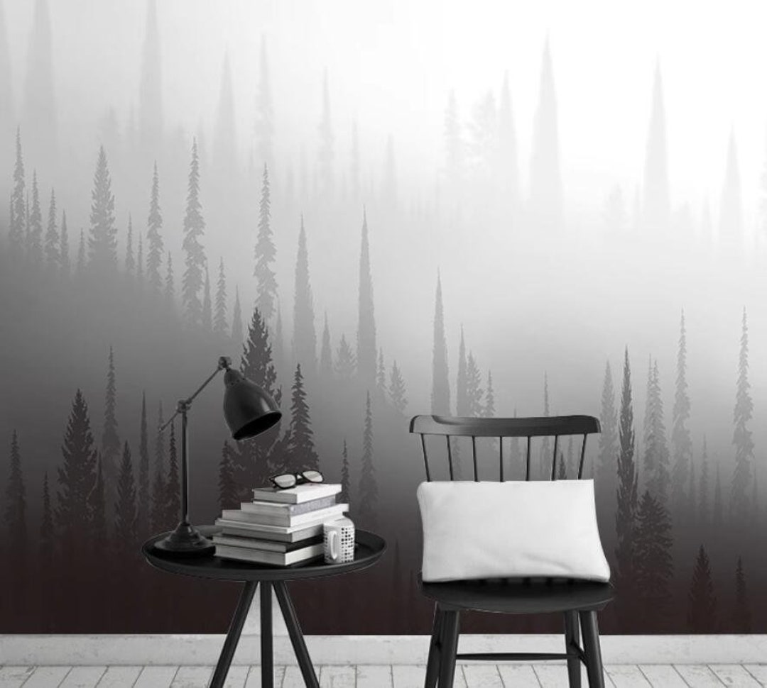 Gray Trees Forest Wallpaper Wall Mural, Forest Trees Wall Mural ...