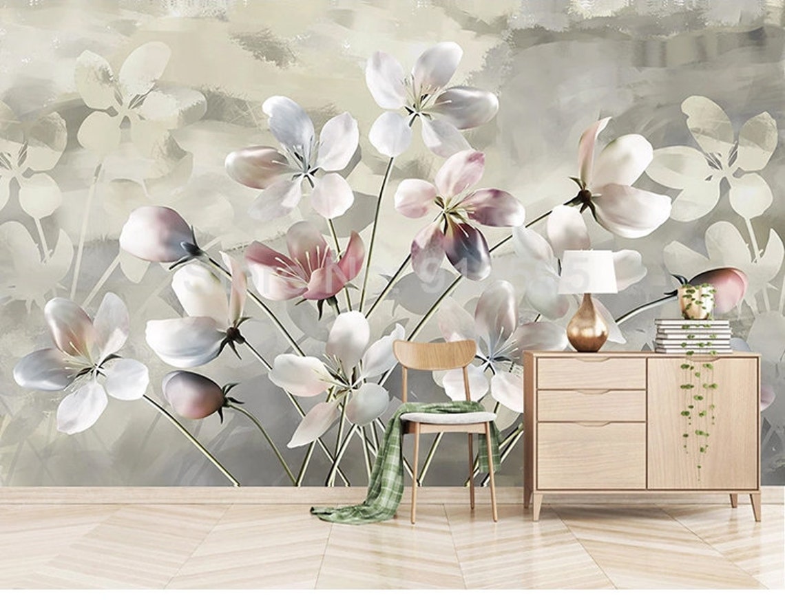 Beautiful Flowers Floral Wallpaper Wall Mural Floral Wall - Etsy