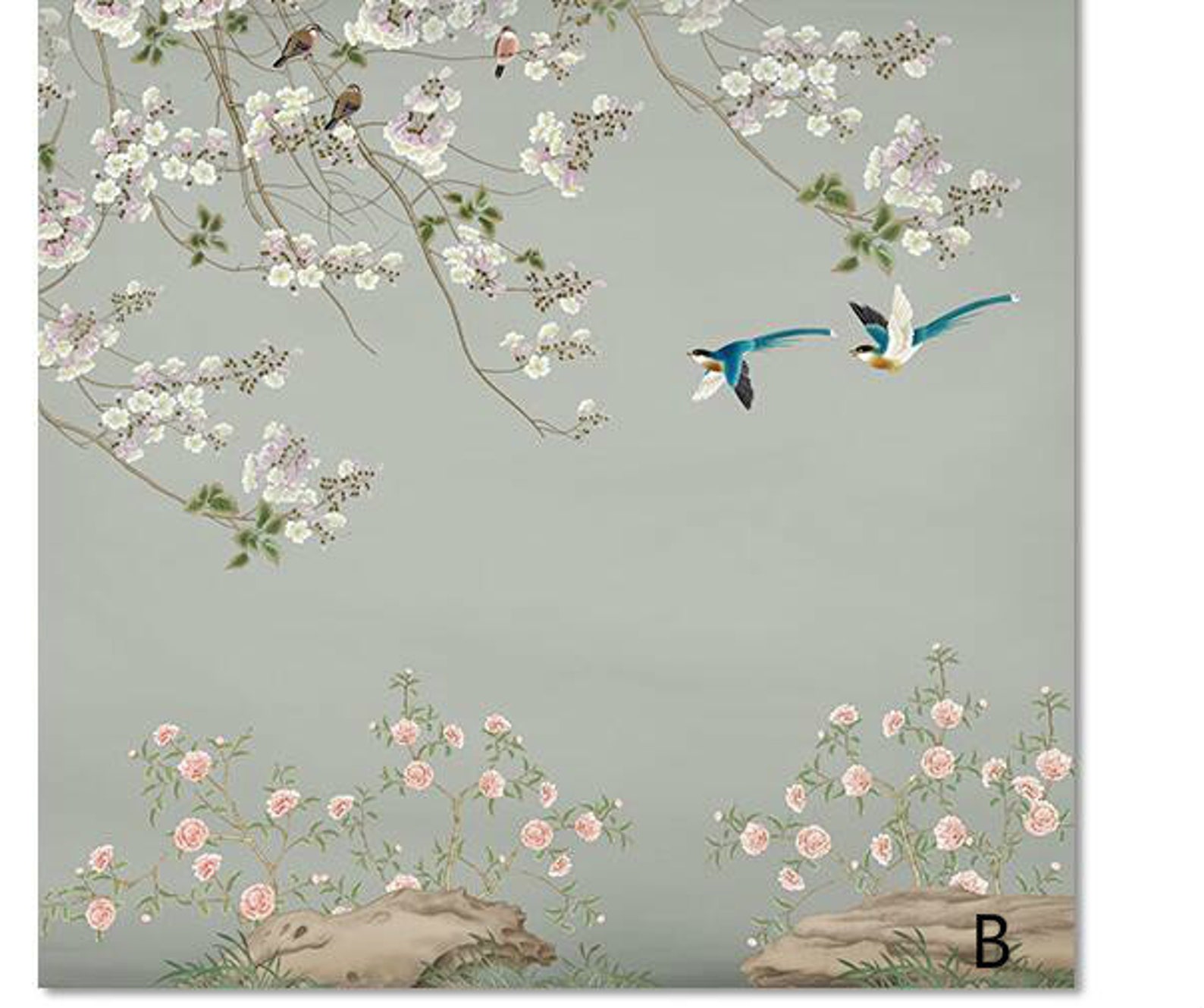 Fine Brushwork Flowers Birds Wallpaper Wall Murals Spring | Etsy
