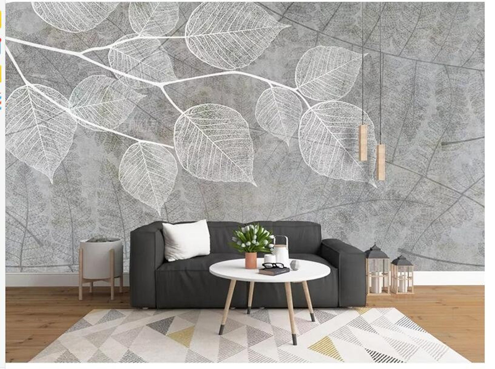 Hand Painted Simple Branch Leaves Wallpaper Wall Mural Fresh - Etsy