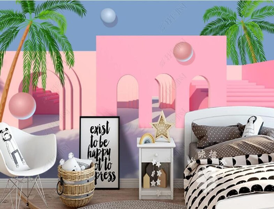 Abstract Morandi Architectures With Palm Trees Wallpaper Wall - Etsy