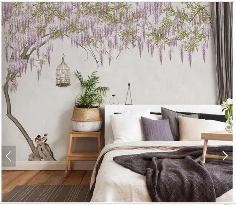 Fine Brushwork Purpura Tree Wallpaper Wall Mural Twisted | Etsy