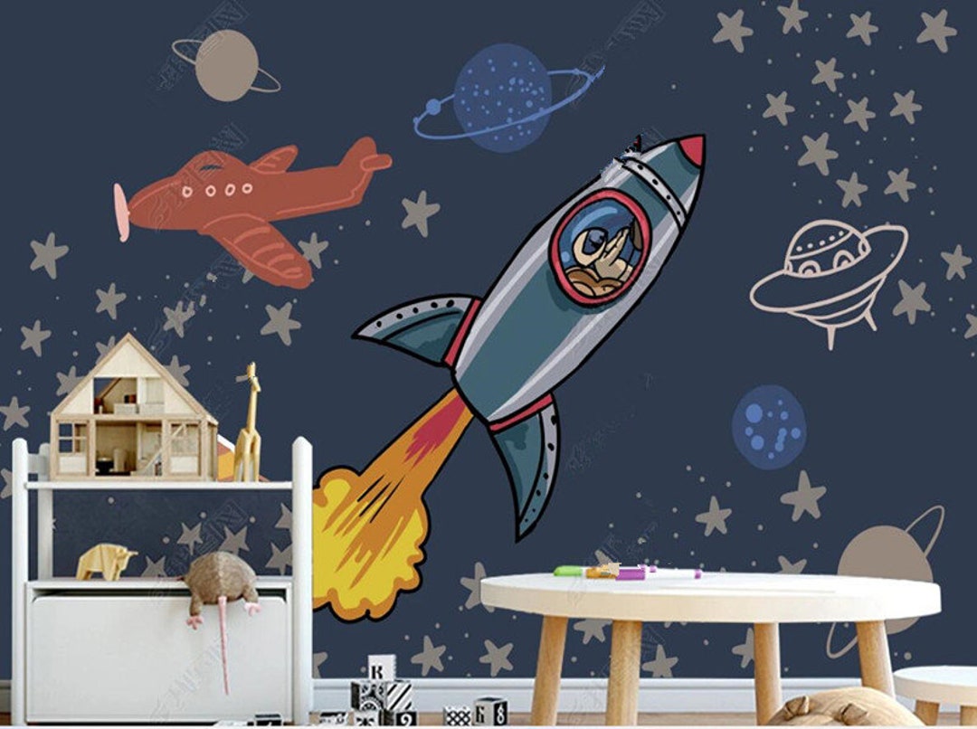 Cartoon Space Shuttle Wallpaper Mural: Kids' Room Spacecraft Decor - Etsy