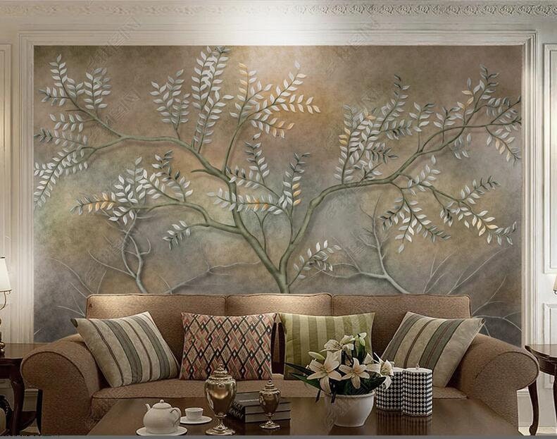 Hand Painted Trees Wallpaper Mural Trees Wall Decor - Etsy