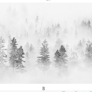Abstract Ink Hand Painted Pines Forest Scenic Wallpaper Wall Mural ...