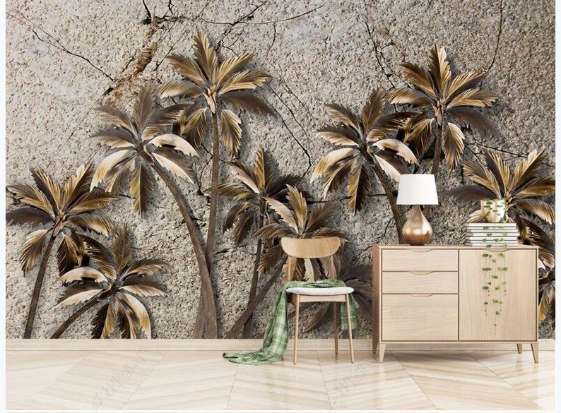 3D Vintage Coconut Trees Wallpaper Wall Mural Stone - Etsy
