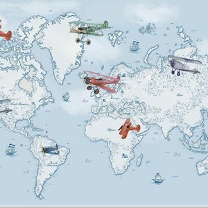 Hand Painted Abstract World Map Nursery Wallpaper Wall Mural, Cartoon ...
