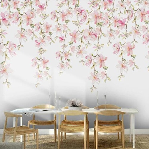 Watercolor Flowers Floral Wall Murals Wallpaper Wall Mural Etsy