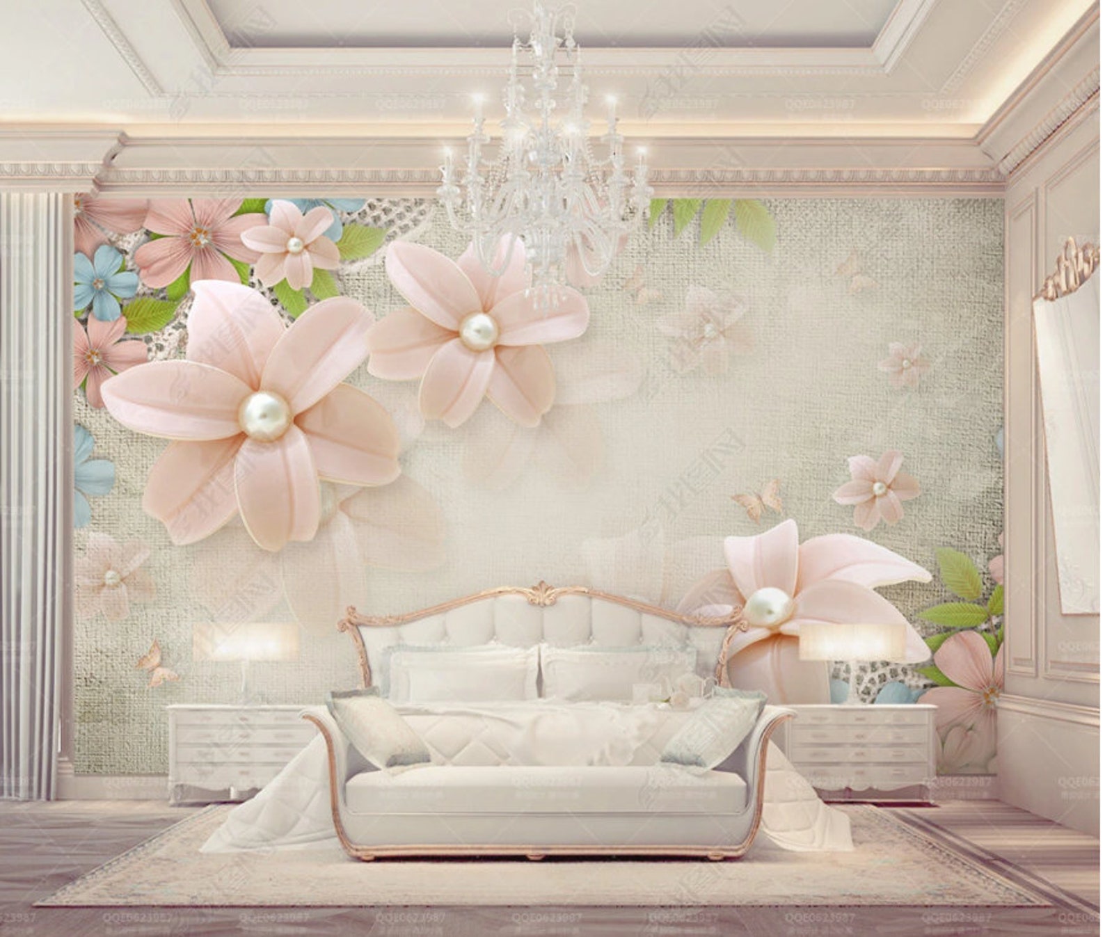 Pink Flowers Wallpaper Mural: Romantic Floral Wall Decor - Etsy
