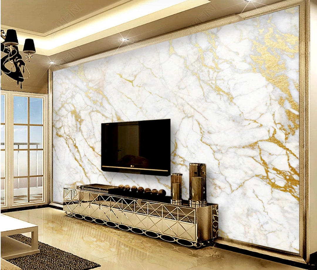 White With Gold Lines Marble Wallpaper Mural Wall Decor - Etsy