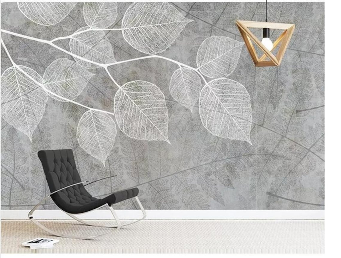 Hand Painted Simple Branch Leaves Wallpaper Wall Mural Fresh - Etsy