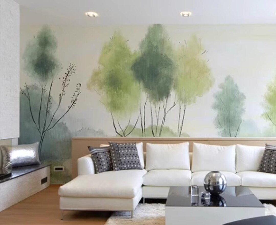 Oil Painting Green Trees Wallpaper Wall Murals, Abstract Trees Scenic ...