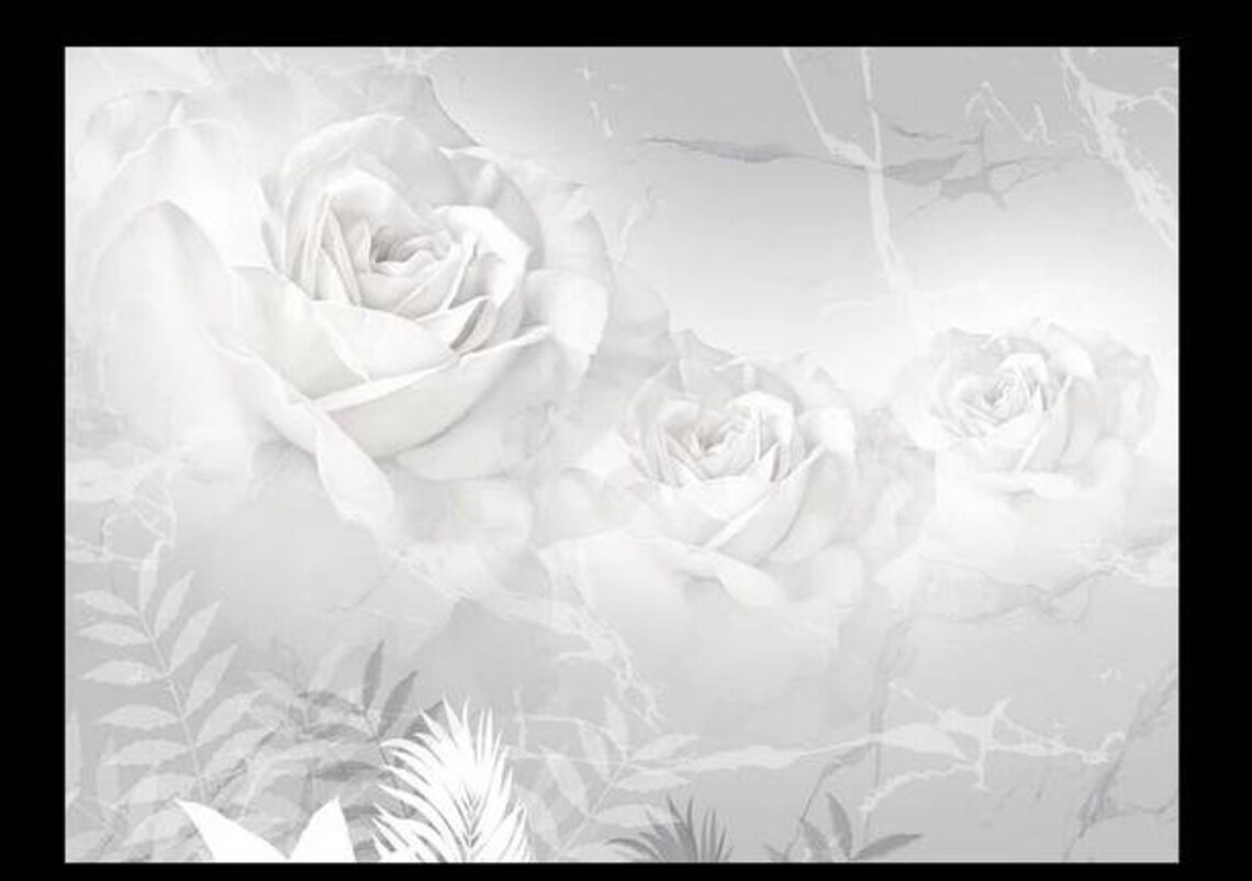 Modern Jazz White Marble White Rose Flower Photo Wallpaper - Etsy