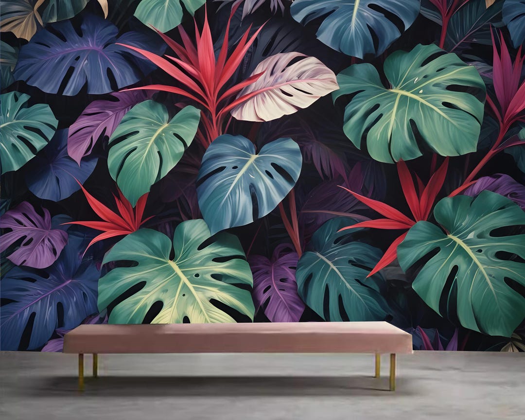 Tropical Exotic Plant Wallpaper Wall Mural,, Rainforest Tropial Leaves ...