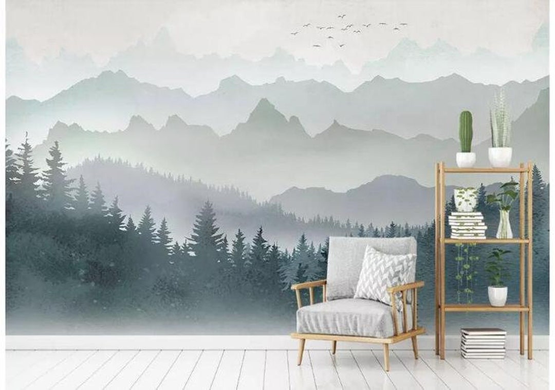 Oil Painting Abstract Mountains With Forest Landscape Wallpaper Wall ...