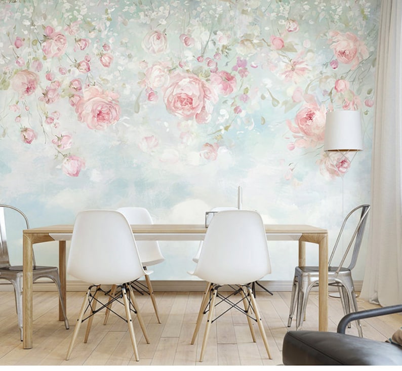 Watercolor Flowers Floral Wall Murals Wallpaper Wall Mural Etsy