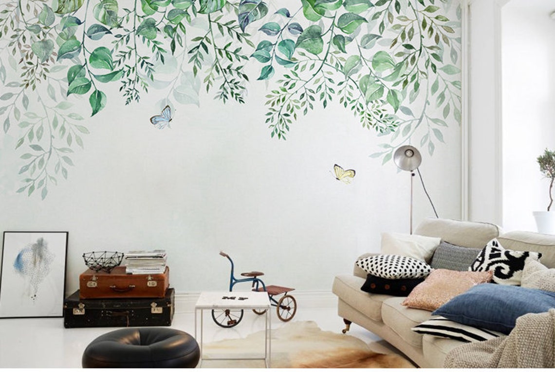 Hanging Spring Green Leaves Wallpaper Wall Mural Fresh Vine | Etsy