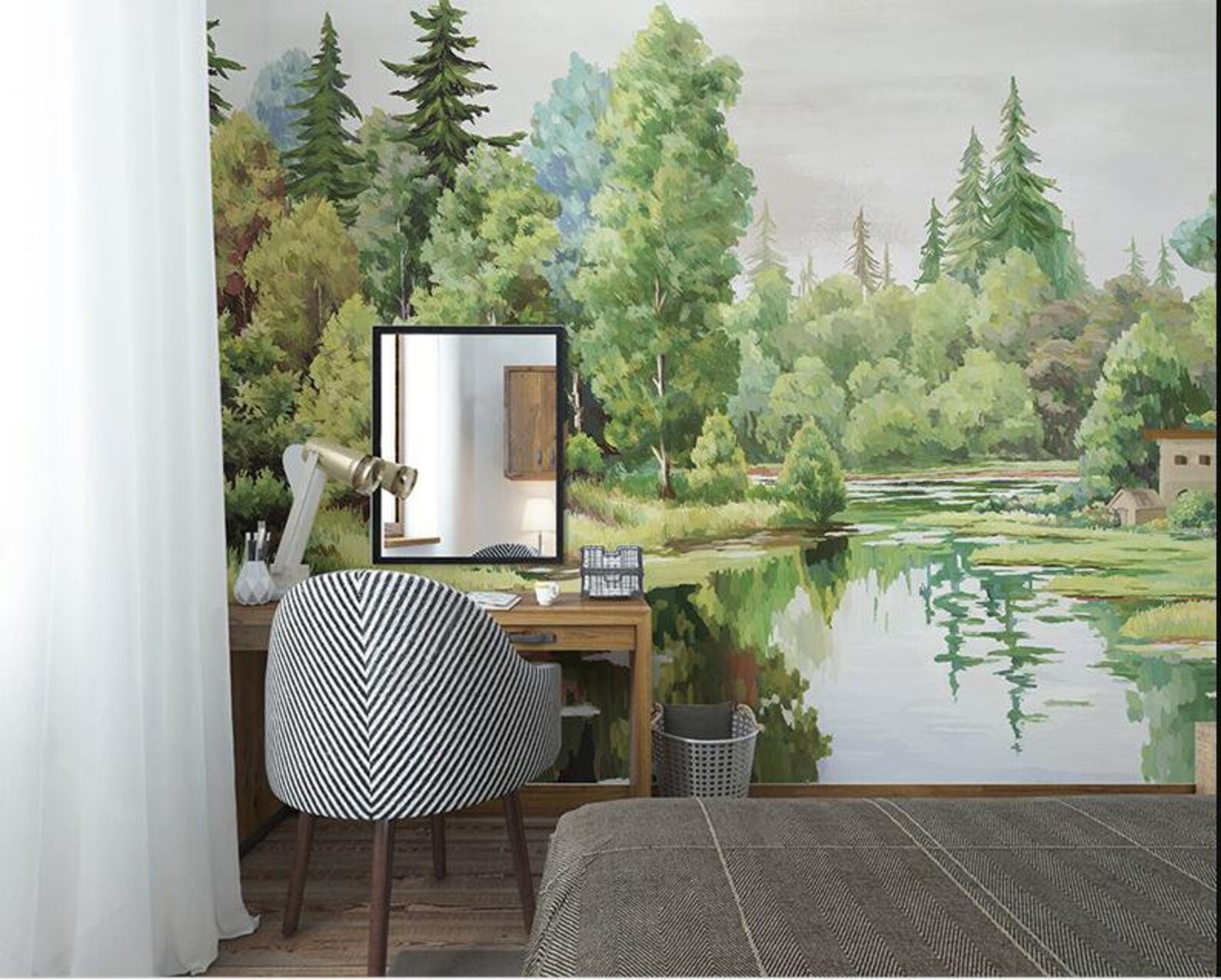 Oil Painting Abstract Pine Trees Forest Wallpaper Wall Mural - Etsy