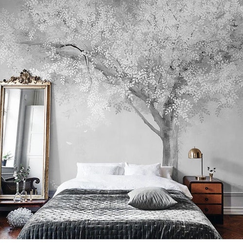 Abstract Silver One Large Tree Wallpaper Wall Mural One Large - Etsy