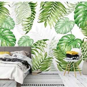 Tropical Leaves Wallpaper Wall Mural Beautiful Tropical - Etsy