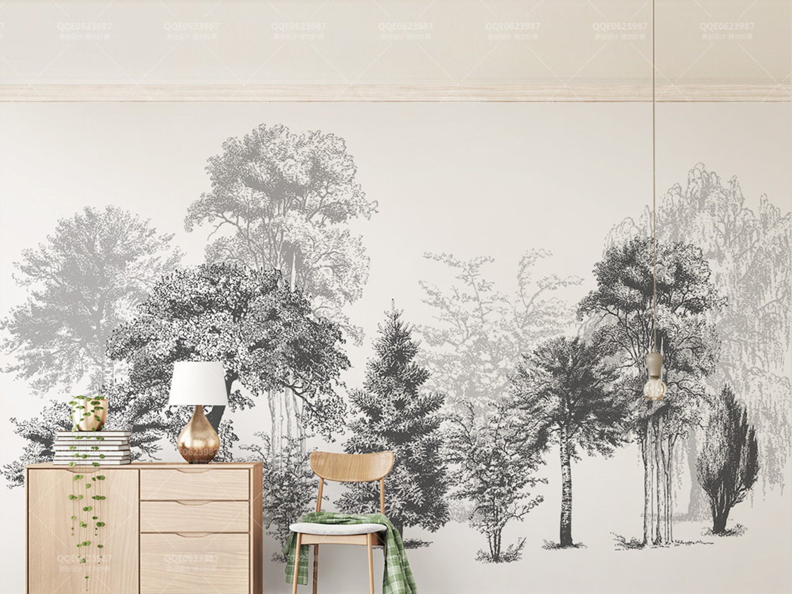 Hand-painted Abstract Pine Tree Wall Mural: Forest Sketch Decor - Etsy
