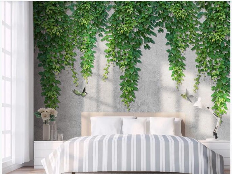 Green Fresh Spring Vines Wallpaper Wall Mural Vivid Green - Etsy