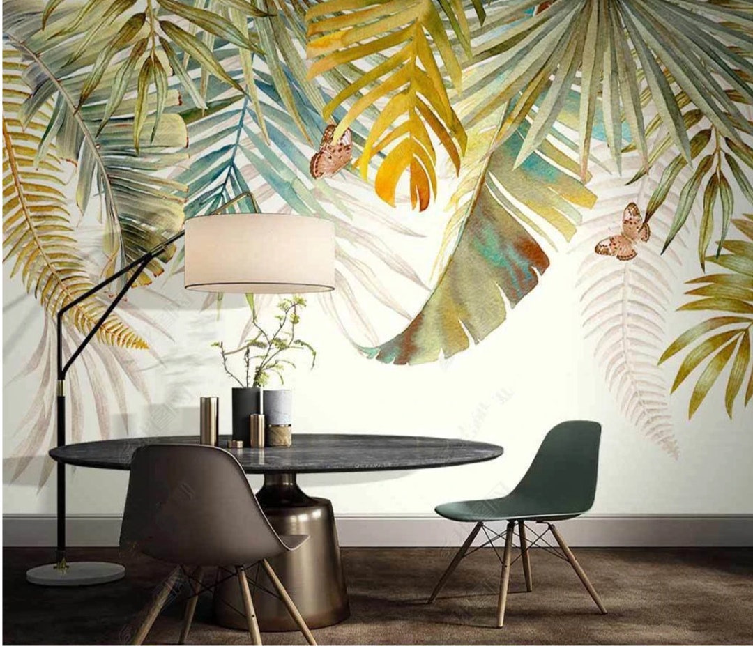 Watercolor Hanging Leaves Wallpaper Wall Mural, Watercolor Yellow ...
