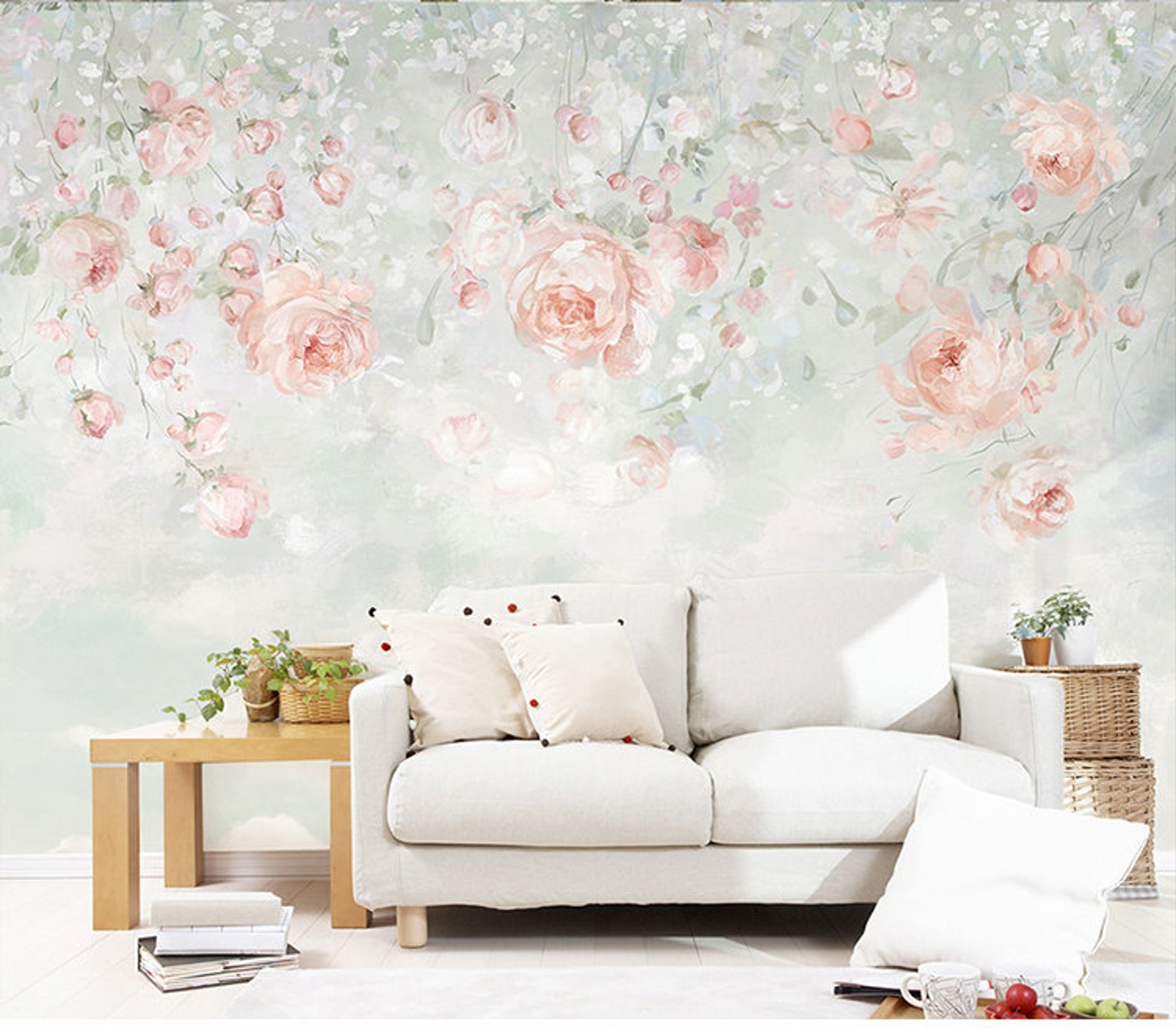 Watercolor Floral Wall Mural: Spring Hanging Flowers Wallpaper - Etsy