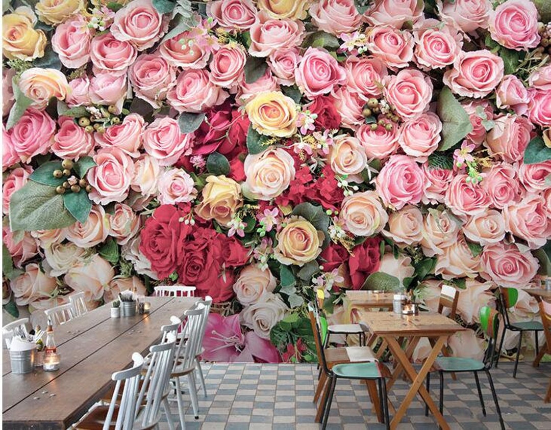 3D Roses Flowers Floral Wallpaper Wall Mural 3D Roses Floral - Etsy