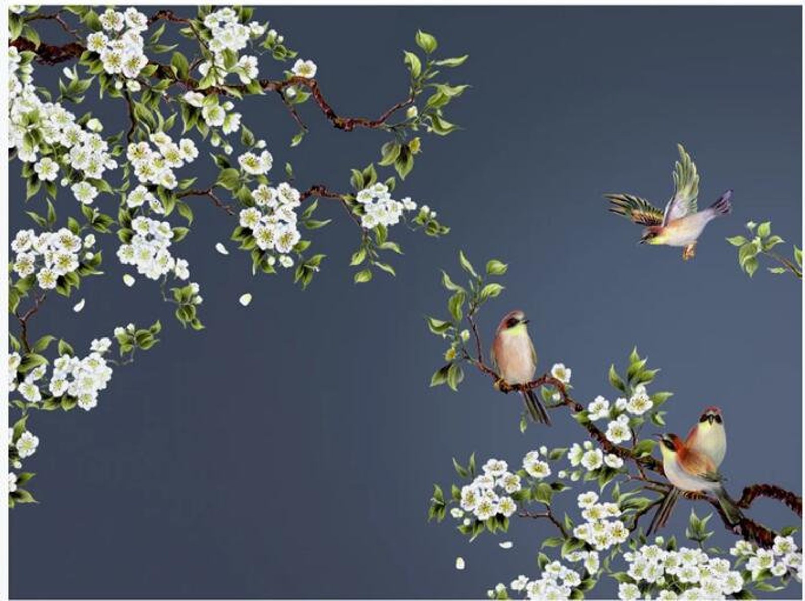 Fine Brushwork Chinoiserie Wallpaper Wall Mural Dark Navy - Etsy