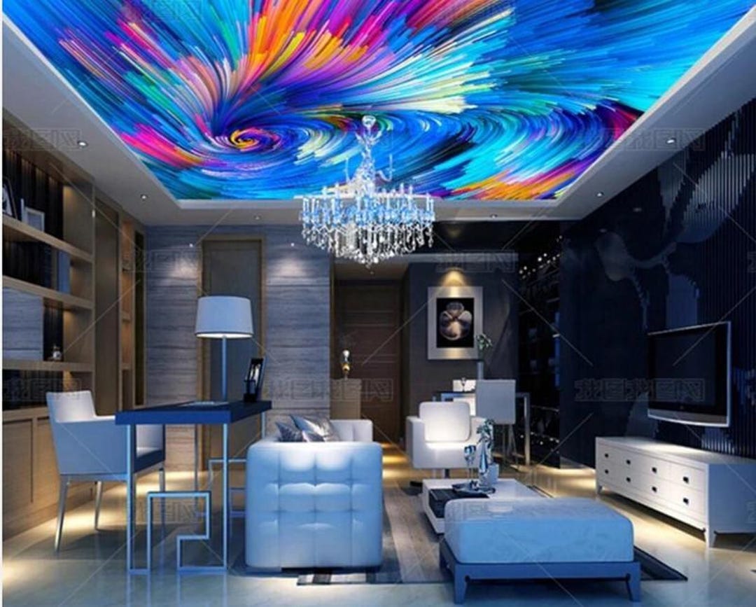 Abstract Dreamy Abstract Watercolor Colorful KTV Bar Retsurant Ceiling ...