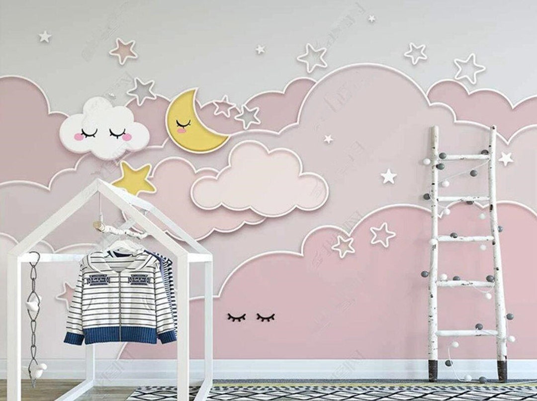 Pink Starry Sky Nursery Wallpaper Mural - Etsy