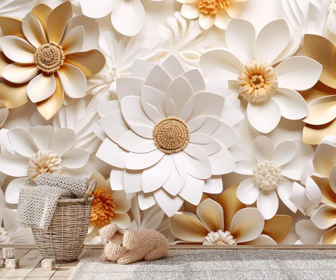 3D Rendering Flowers Walpaper, Floral Kids Room Nursery Wall Mural - Etsy