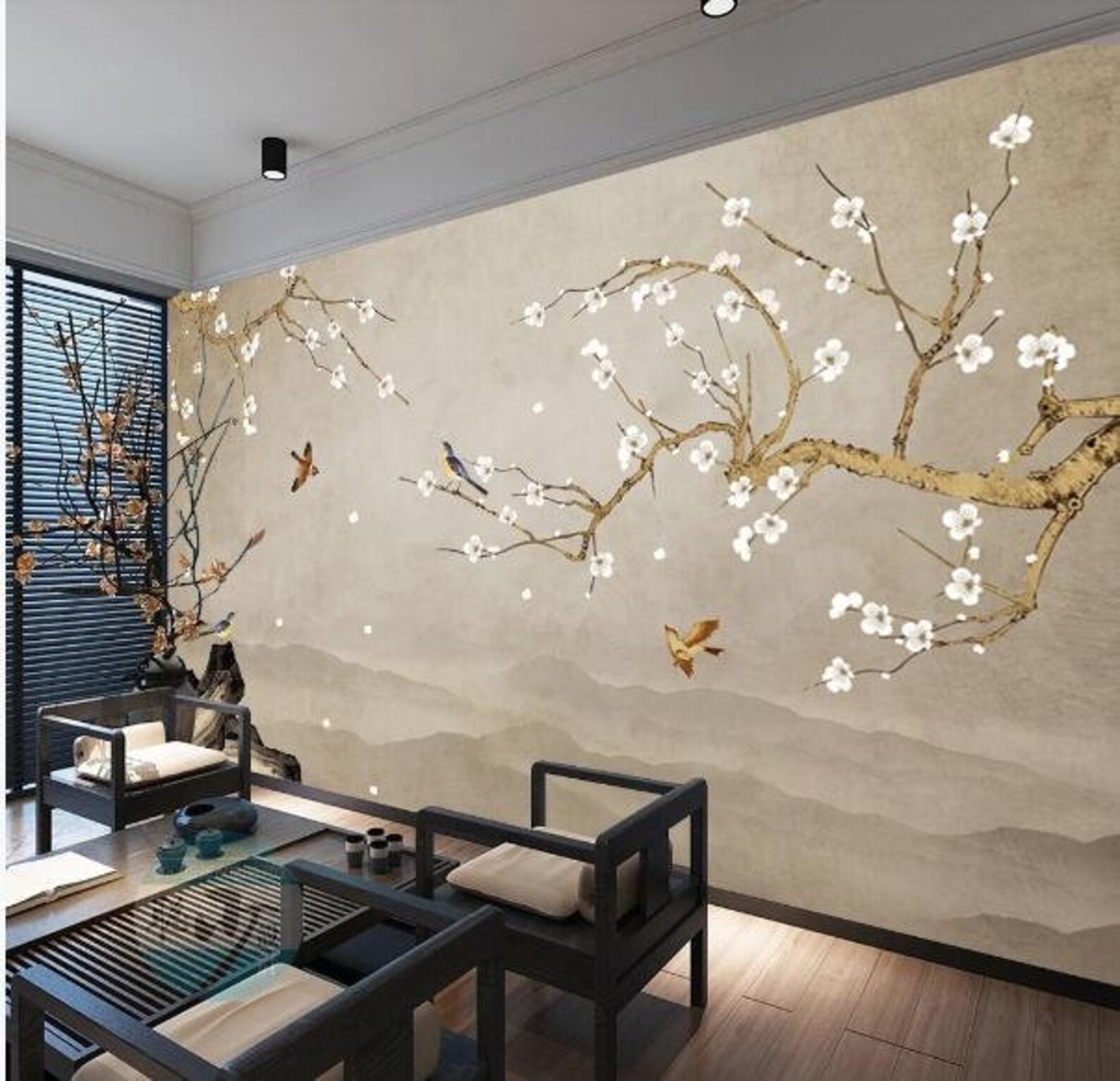 Fine Brushwork Chinoiserie Wallpaper Wall Mural Beautiful | Etsy