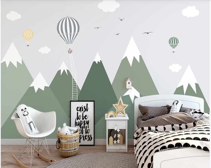 Green Triangle Mountains Cartoon Mountains Globos aerostáticos - Etsy ...