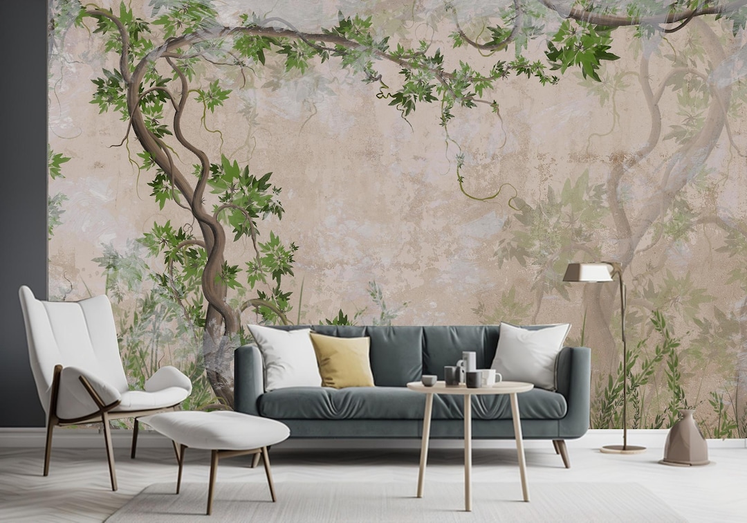 Curly Tree Branch Wallpaper: Textured Wall Mural - Etsy