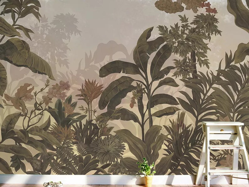 Öl Malerei Retro tropischen Regenwald Wald Wallpaper Wand - Etsy.de