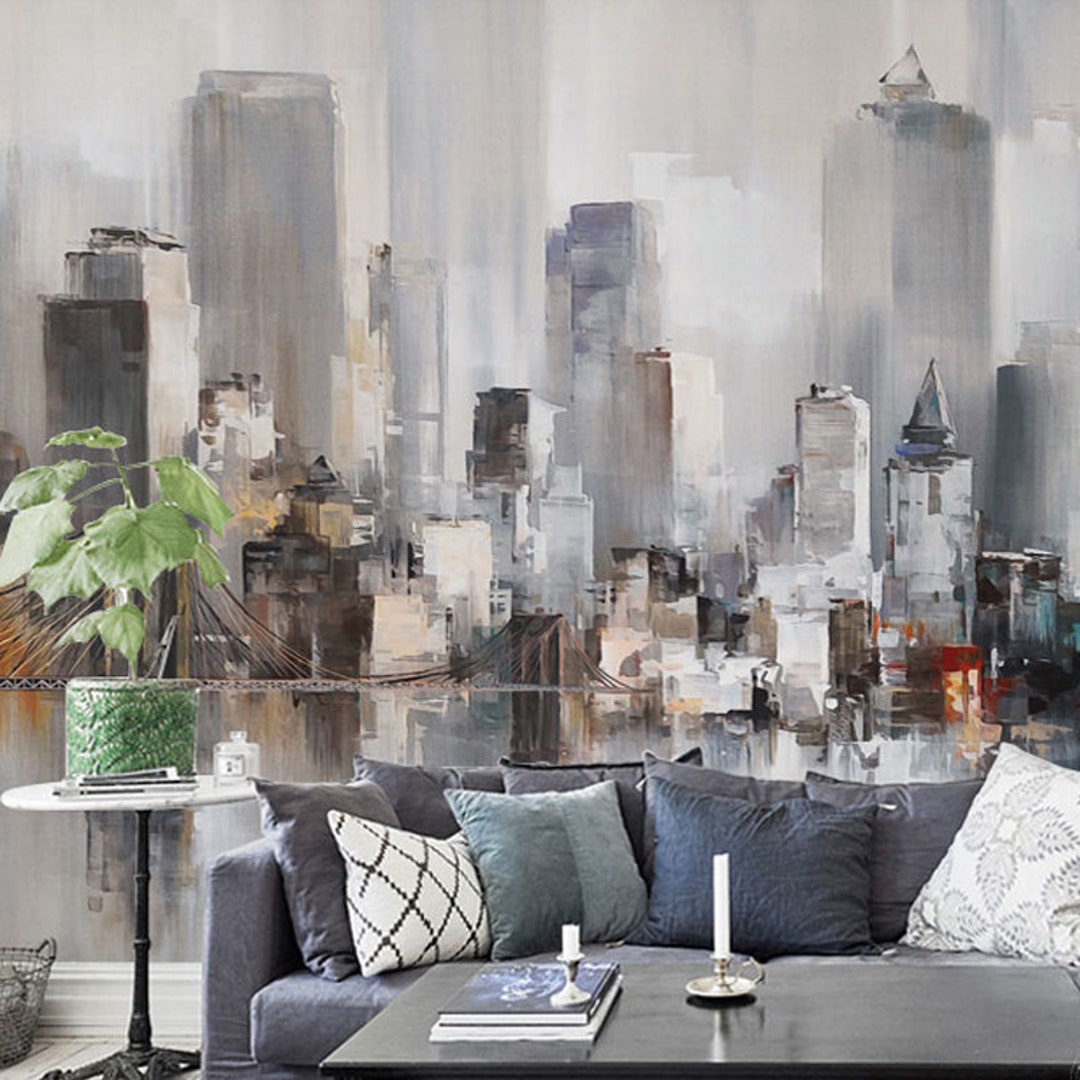 Oil Painting Abstract Cities Architecture Wallpaper Wall Mural ...